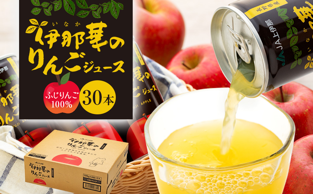 伊那華のりんごジュース 190g 30本 サンふじ 100％ジュース りんごジュース ストレート 信州りんごジュース ジュース 信州りんご りんご 林檎 フルーツジュース 飲み物 ドリンク ...