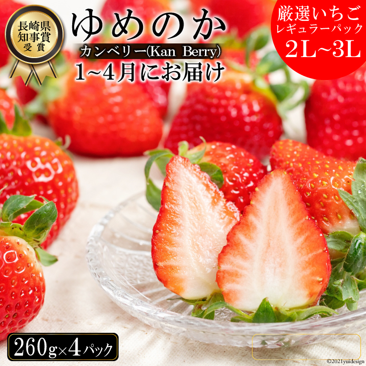 【期間限定発送】DE178 長崎県知事賞受賞【 厳選 いちご 】「 ゆめのか （2L～3L）」 260g × 4パック ＜1～4月にお届け ...